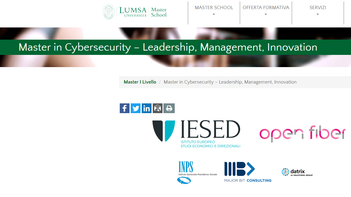 Master LUMSA in Cybersecurity: Leadership, Management, Innovation ...
